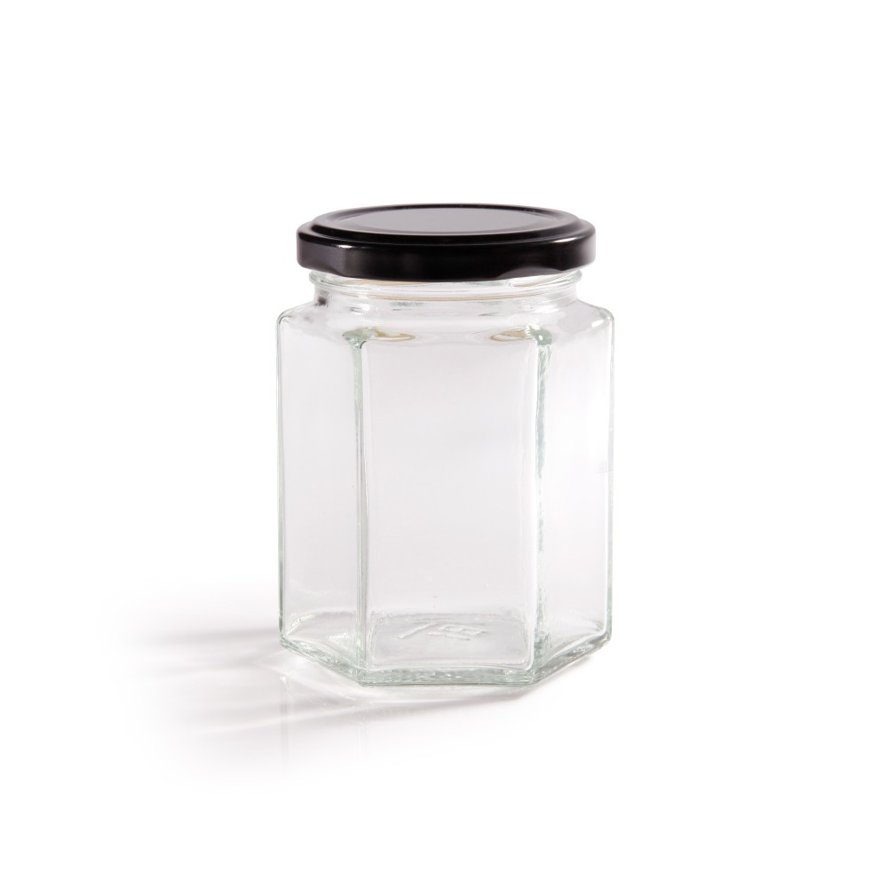 280ml (12oz) Hexagonal Jam Jar With Twist Off Lid - Bottle Company South